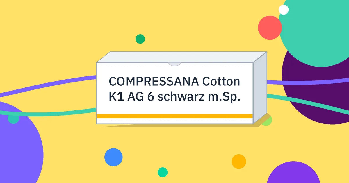 Symbolbild: Packung mit der Aufschrift COMPRESSANA Cotton K1 AG 6 schwarz m.Sp. (PZN 11393675) – Verfügbarkeit und Bezug in Apotheken in Frankfurt am Main