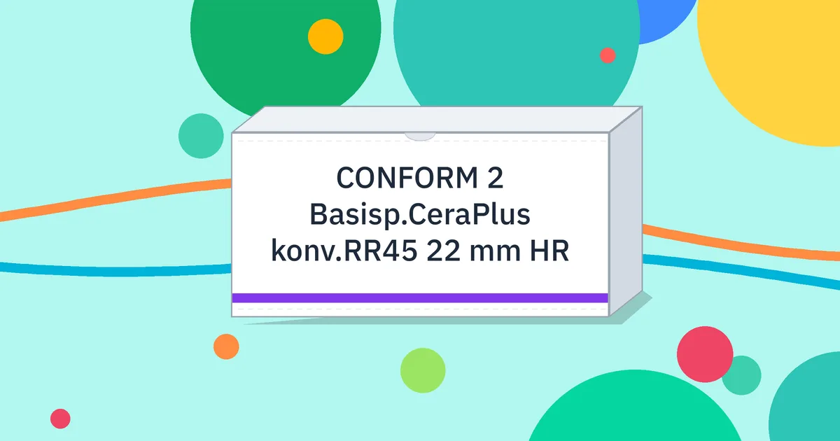 Symbolbild: Packung mit der Aufschrift CONFORM 2 Basisp.CeraPlus konv.RR45 22 mm HR (PZN 16849312) – Verfügbarkeit und Bezug in Apotheken in Frankfurt am Main