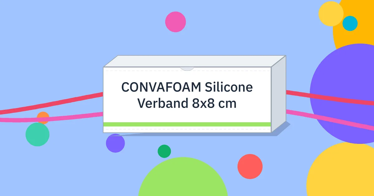 Symbolbild: Packung mit der Aufschrift CONVAFOAM Silicone Verband 8x8 cm (PZN 20392700) – Verfügbarkeit und Bezug in Apotheken in Frankfurt am Main