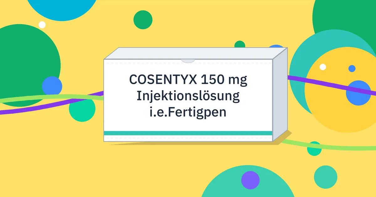 Symbolbild: Packung mit der Aufschrift COSENTYX 150 mg Injektionslösung i.e.Fertigpen (PZN 13853477) – Verfügbarkeit und Bezug in Apotheken in Frankfurt am Main