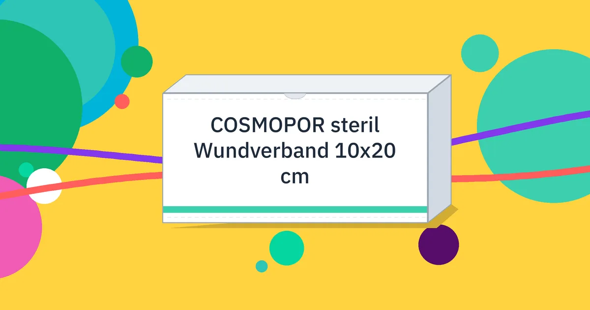 Symbolbild: Packung mit der Aufschrift COSMOPOR steril Wundverband 10x20 cm (PZN 18744511) – Verfügbarkeit und Bezug in Apotheken in Frankfurt am Main