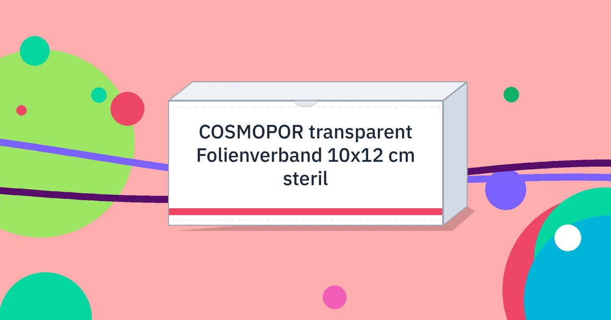 Symbolbild: Packung mit der Aufschrift COSMOPOR transparent Folienverband 10x12 cm steril (PZN 20572916) – Verfügbarkeit und Bezug in Apotheken in Frankfurt am Main