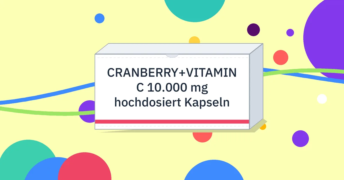 Symbolbild: Packung mit der Aufschrift CRANBERRY+VITAMIN C 10.000 mg hochdosiert Kapseln (PZN 19380301) – Verfügbarkeit und Bezug in Apotheken in Frankfurt am Main