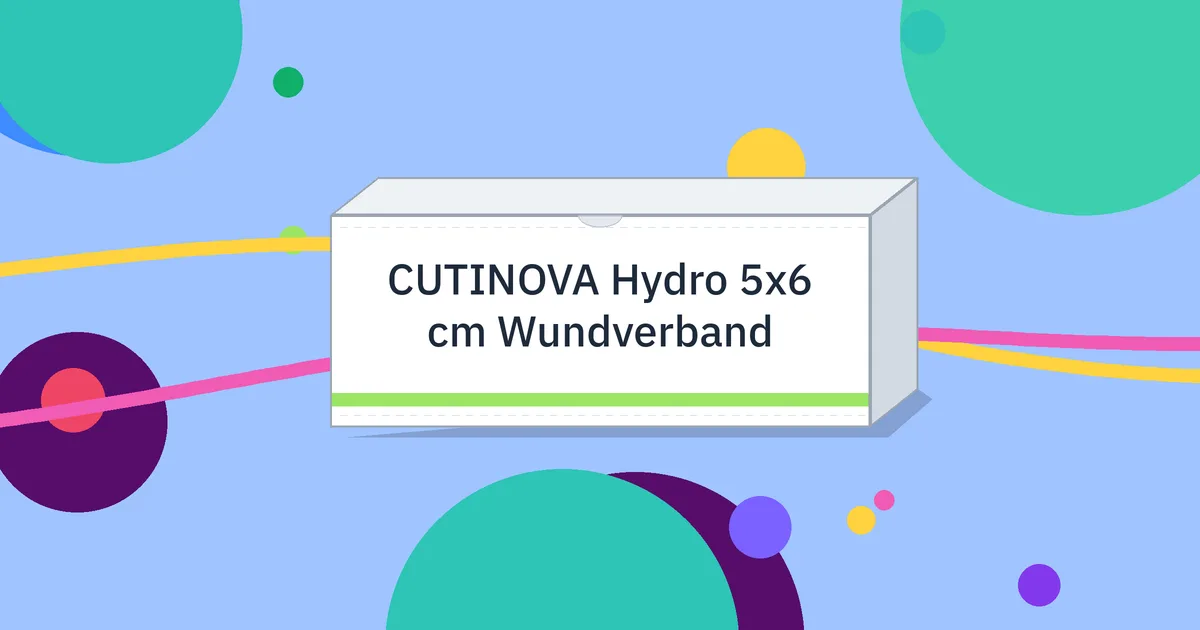 Symbolbild: Packung mit der Aufschrift CUTINOVA Hydro 5x6 cm Wundverband (PZN 09643751) – Verfügbarkeit und Bezug in Apotheken in Frankfurt am Main