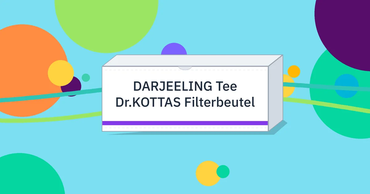 Symbolbild: Packung mit der Aufschrift DARJEELING Tee Dr.KOTTAS Filterbeutel (PZN 17924116) – Verfügbarkeit und Bezug in Apotheken in Frankfurt am Main