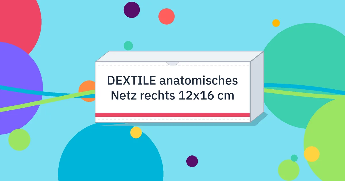 Symbolbild: Packung mit der Aufschrift DEXTILE anatomisches Netz rechts 12x16 cm (PZN 18257917) – Verfügbarkeit und Bezug in Apotheken in Frankfurt am Main