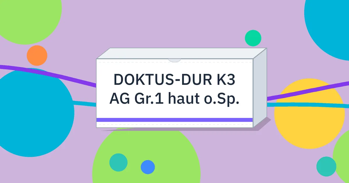 Symbolbild: Packung mit der Aufschrift DOKTUS-DUR K3 AG Gr.1 haut o.Sp. (PZN 00597156) – Verfügbarkeit und Bezug in Apotheken in Frankfurt am Main