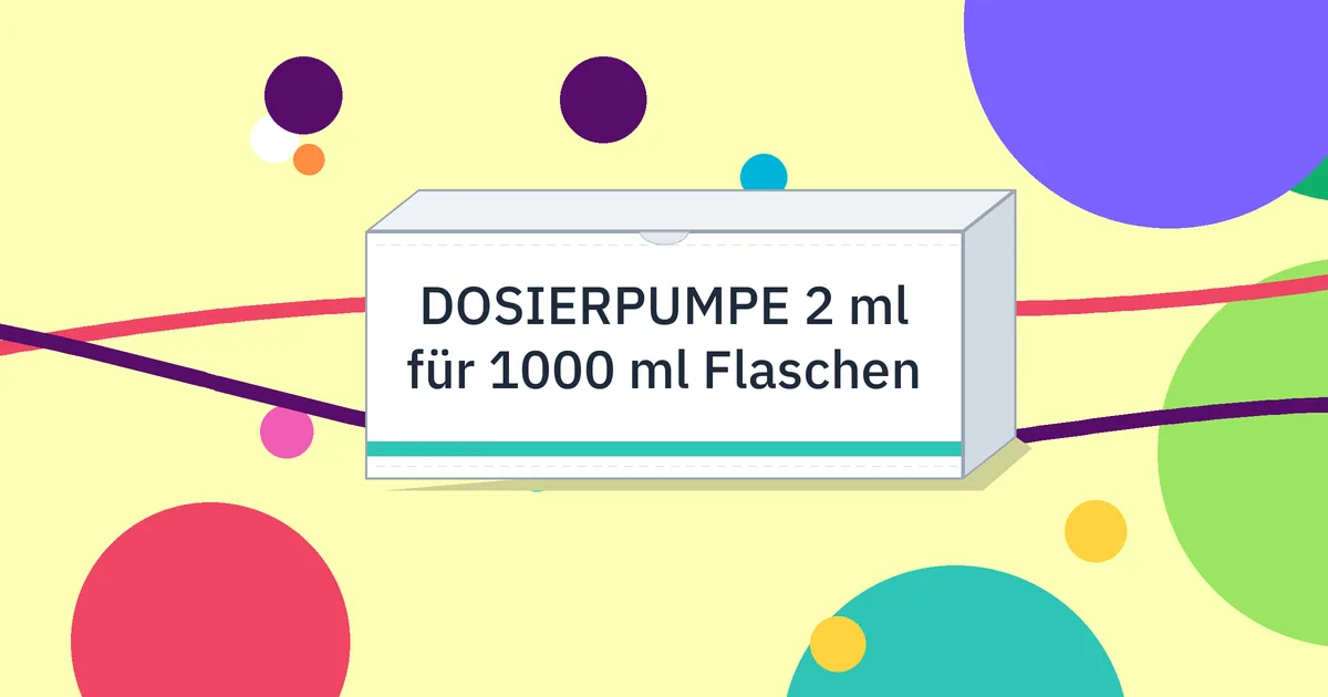 Symbolbild: Packung mit der Aufschrift DOSIERPUMPE 2 ml für 1000 ml Flaschen (PZN 05486651) – Verfügbarkeit und Bezug in Apotheken in Frankfurt am Main
