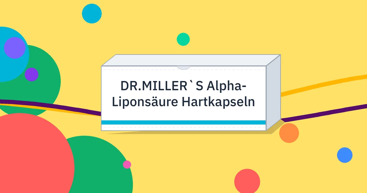 Symbolbild: Packung mit der Aufschrift DR.MILLER`S Alpha-Liponsäure Hartkapseln (PZN 10759312) – Verfügbarkeit und Bezug in Apotheken in Frankfurt am Main