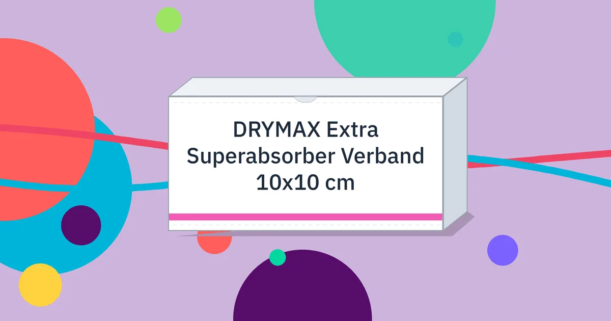 Symbolbild: Packung mit der Aufschrift DRYMAX Extra Superabsorber Verband 10x10 cm (PZN 11586776) – Verfügbarkeit und Bezug in Apotheken in Frankfurt am Main
