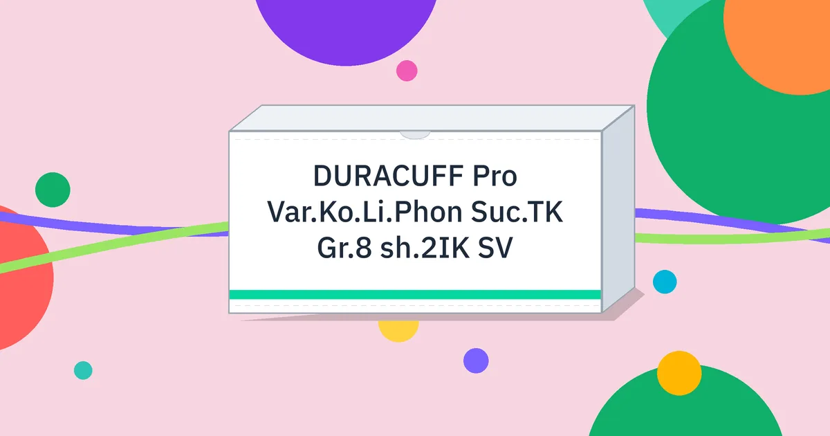 Symbolbild: Packung mit der Aufschrift DURACUFF Pro Var.Ko.Li.Phon Suc.TK Gr.8 sh.2IK SV (PZN 19244650) – Verfügbarkeit und Bezug in Apotheken in Frankfurt am Main