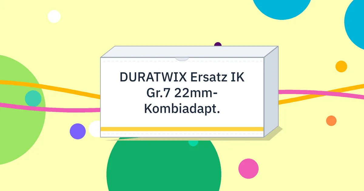 Symbolbild: Packung mit der Aufschrift DURATWIX Ersatz IK Gr.7 22mm-Kombiadapt. (PZN 06978416) – Verfügbarkeit und Bezug in Apotheken in Frankfurt am Main