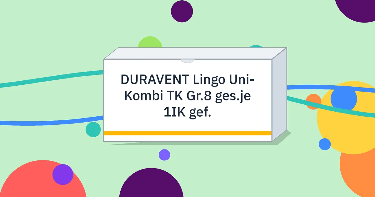 Symbolbild: Packung mit der Aufschrift DURAVENT Lingo Uni-Kombi TK Gr.8 ges.je 1IK gef. (PZN 06991747) – Verfügbarkeit und Bezug in Apotheken in Frankfurt am Main