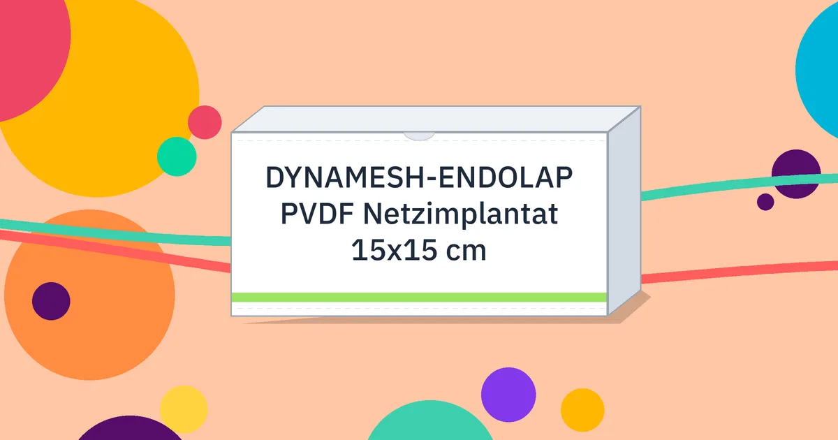 Symbolbild: Packung mit der Aufschrift DYNAMESH-ENDOLAP PVDF Netzimplantat 15x15 cm (PZN 19389302) – Verfügbarkeit und Bezug in Apotheken in Frankfurt am Main