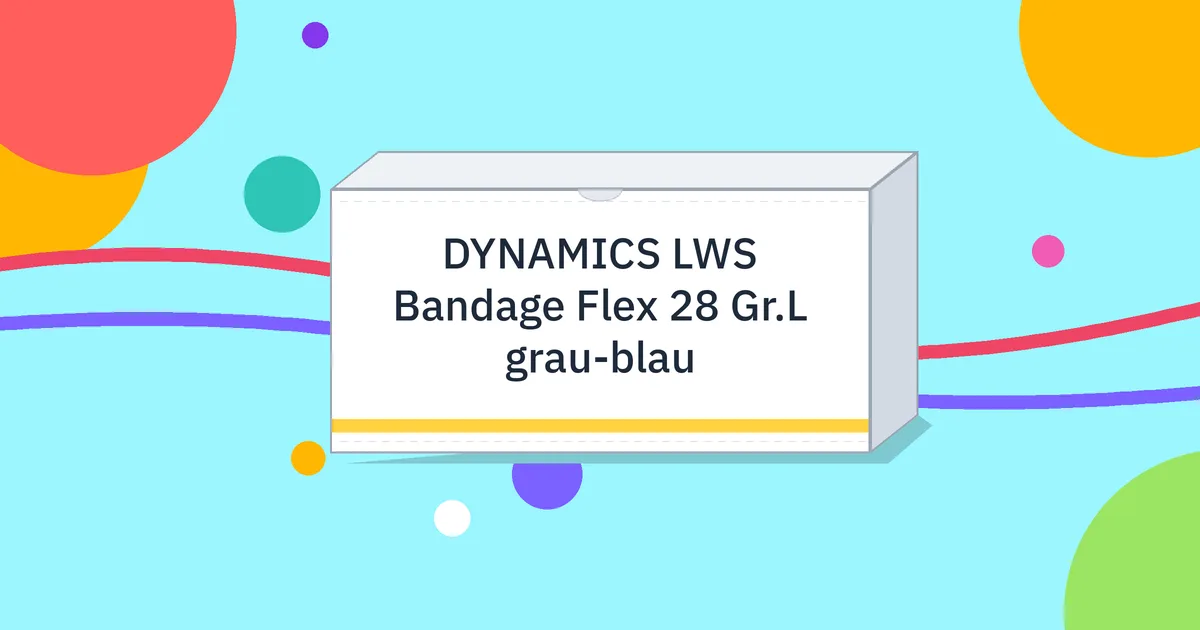 Symbolbild: Packung mit der Aufschrift DYNAMICS LWS Bandage Flex 28 Gr.L grau-blau (PZN 10634237) – Verfügbarkeit und Bezug in Apotheken in Frankfurt am Main