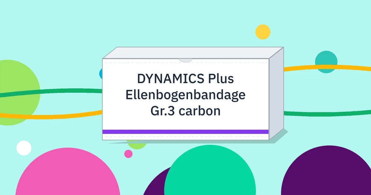 Symbolbild: Packung mit der Aufschrift DYNAMICS Plus Ellenbogenbandage Gr.3 carbon (PZN 10634740) – Verfügbarkeit und Bezug in Apotheken in Frankfurt am Main