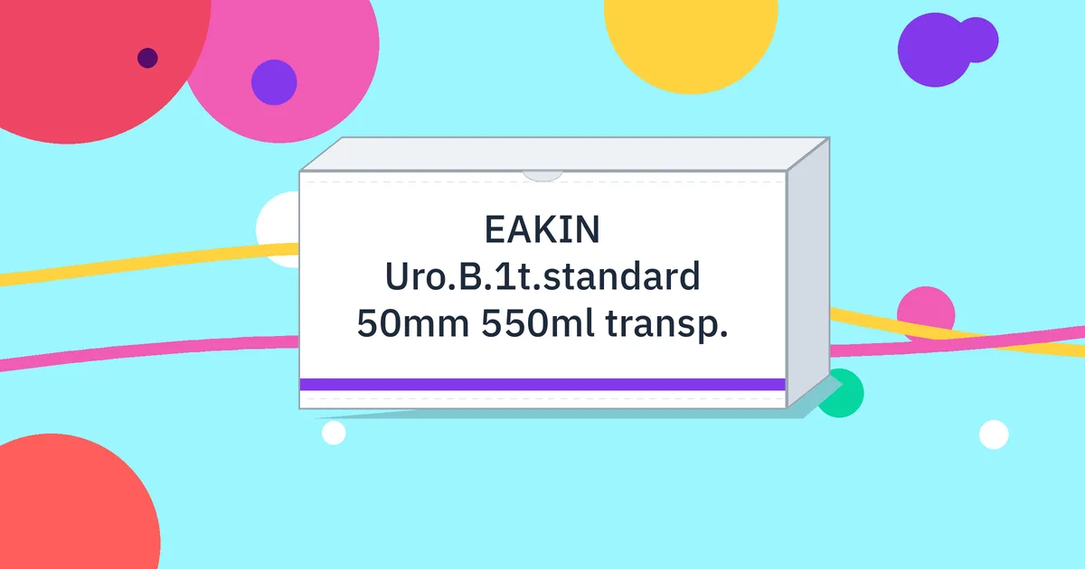 Symbolbild: Packung mit der Aufschrift EAKIN Uro.B.1t.standard 50mm 550ml transp. (PZN 09642728) – Verfügbarkeit und Bezug in Apotheken in Frankfurt am Main