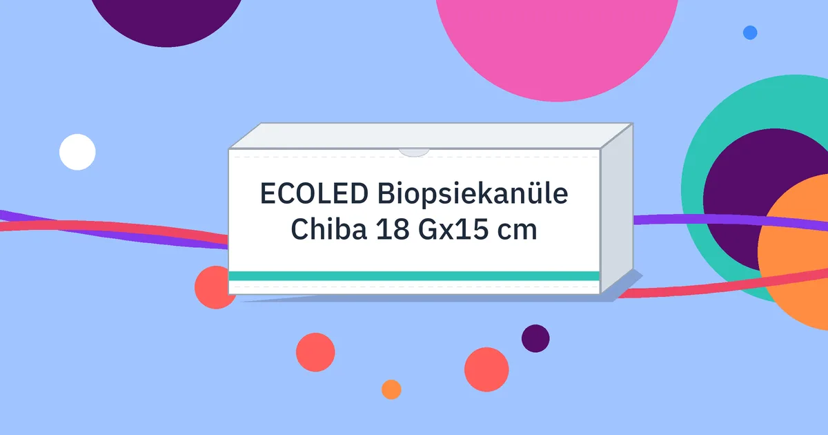 Symbolbild: Packung mit der Aufschrift ECOLED Biopsiekanüle Chiba 18 Gx15 cm (PZN 06125665) – Verfügbarkeit und Bezug in Apotheken in Frankfurt am Main