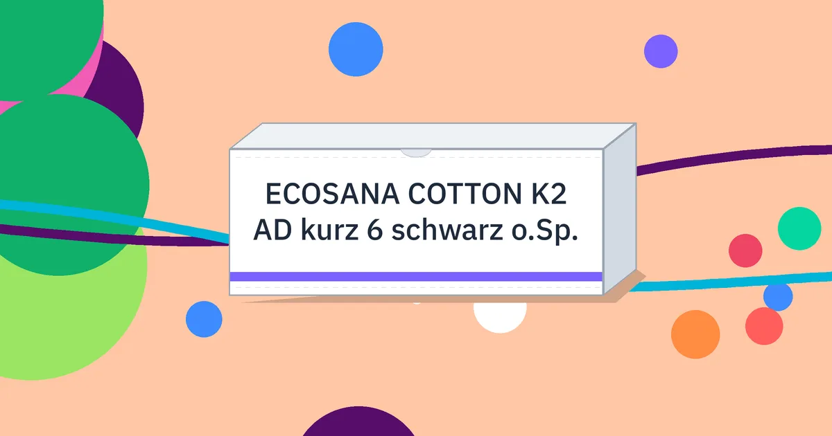 Symbolbild: Packung mit der Aufschrift ECOSANA COTTON K2 AD kurz 6 schwarz o.Sp. (PZN 16948209) – Verfügbarkeit und Bezug in Apotheken in Frankfurt am Main