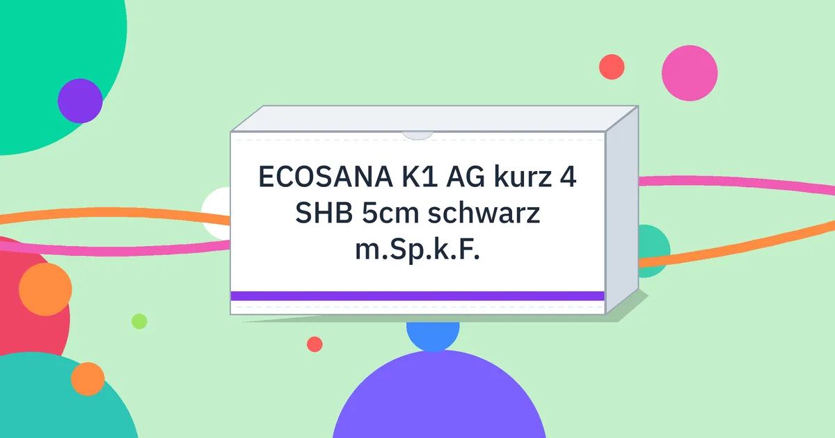 Symbolbild: Packung mit der Aufschrift ECOSANA K1 AG kurz 4 SHB 5cm schwarz m.Sp.k.F. (PZN 04728052) – Verfügbarkeit und Bezug in Apotheken in Frankfurt am Main