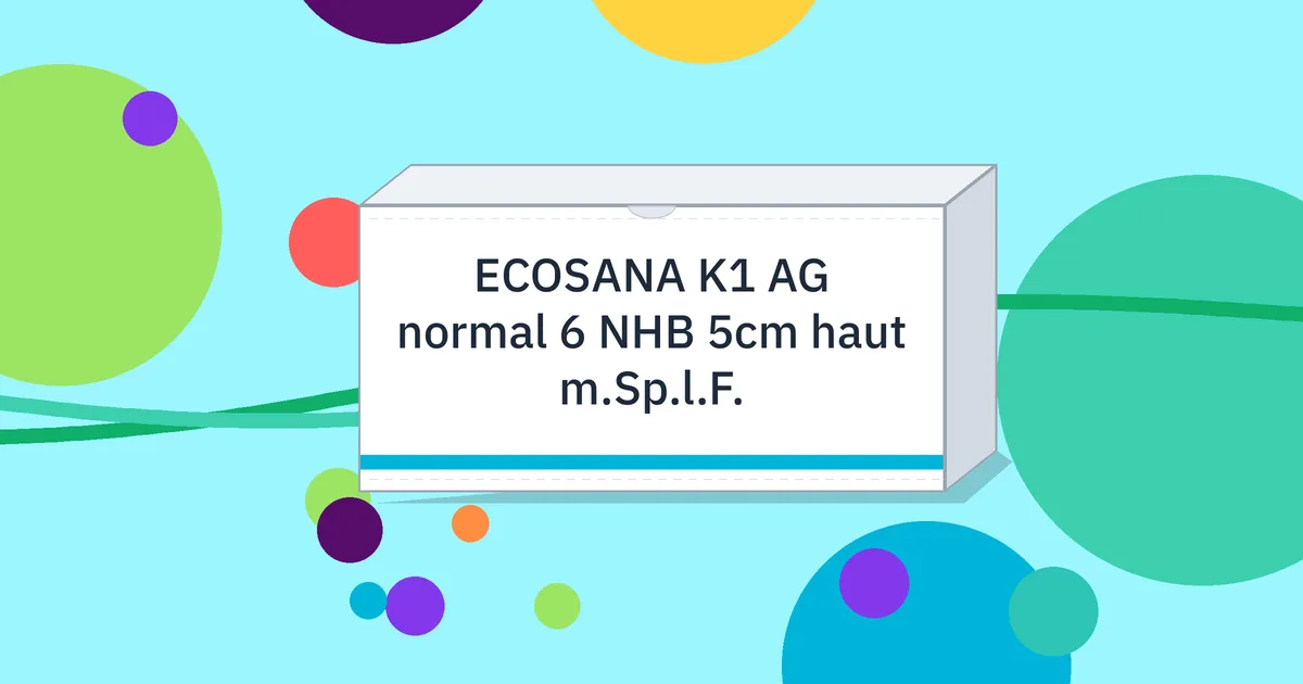Symbolbild: Packung mit der Aufschrift ECOSANA K1 AG normal 6 NHB 5cm haut m.Sp.l.F. (PZN 04730103) – Verfügbarkeit und Bezug in Apotheken in Frankfurt am Main
