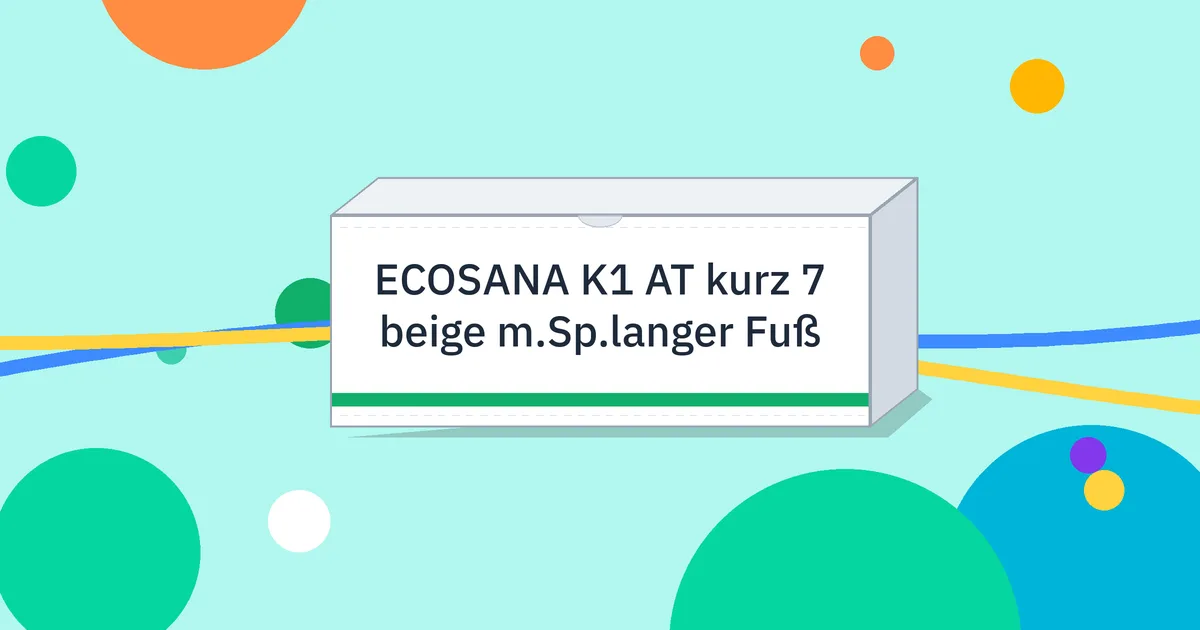 Symbolbild: Packung mit der Aufschrift ECOSANA K1 AT kurz 7 beige m.Sp.langer Fuß (PZN 04732421) – Verfügbarkeit und Bezug in Apotheken in Frankfurt am Main