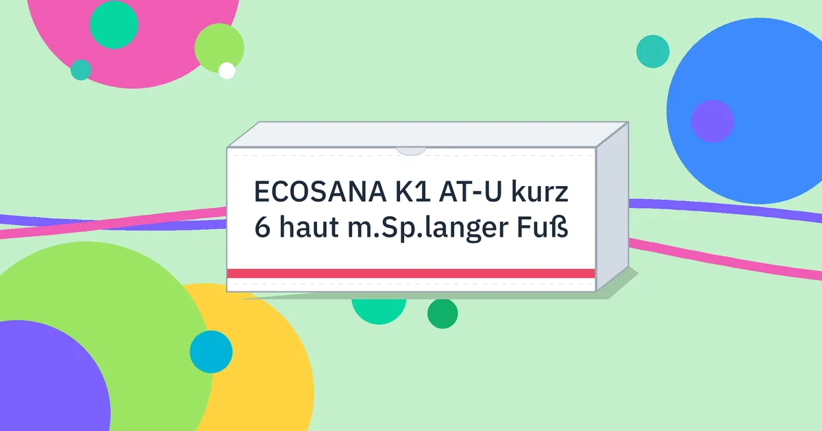 Symbolbild: Packung mit der Aufschrift ECOSANA K1 AT-U kurz 6 haut m.Sp.langer Fuß (PZN 04735193) – Verfügbarkeit und Bezug in Apotheken in Frankfurt am Main