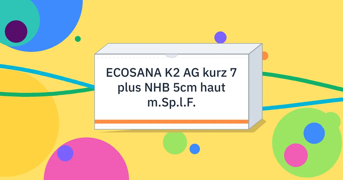 Symbolbild: Packung mit der Aufschrift ECOSANA K2 AG kurz 7 plus NHB 5cm haut m.Sp.l.F. (PZN 10955579) – Verfügbarkeit und Bezug in Apotheken in Frankfurt am Main
