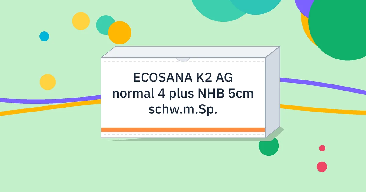 Symbolbild: Packung mit der Aufschrift ECOSANA K2 AG normal 4 plus NHB 5cm schw.m.Sp. (PZN 01435912) – Verfügbarkeit und Bezug in Apotheken in Frankfurt am Main