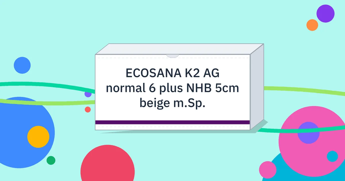 Symbolbild: Packung mit der Aufschrift ECOSANA K2 AG normal 6 plus NHB 5cm beige m.Sp. (PZN 01511978) – Verfügbarkeit und Bezug in Apotheken in Frankfurt am Main