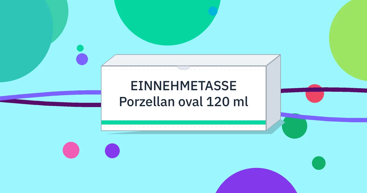 Symbolbild: Packung mit der Aufschrift EINNEHMETASSE Porzellan oval 120 ml (PZN 01726466) – Verfügbarkeit und Bezug in Apotheken in Frankfurt am Main