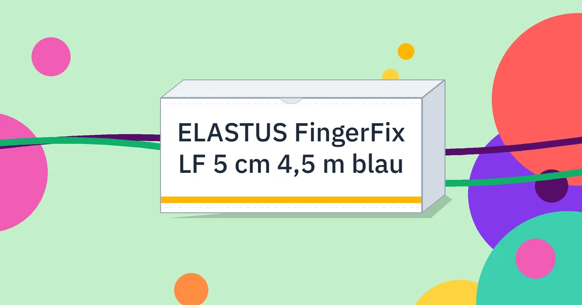 Symbolbild: Packung mit der Aufschrift ELASTUS FingerFix LF 5 cm 4,5 m blau (PZN 12855379) – Verfügbarkeit und Bezug in Apotheken in Frankfurt am Main