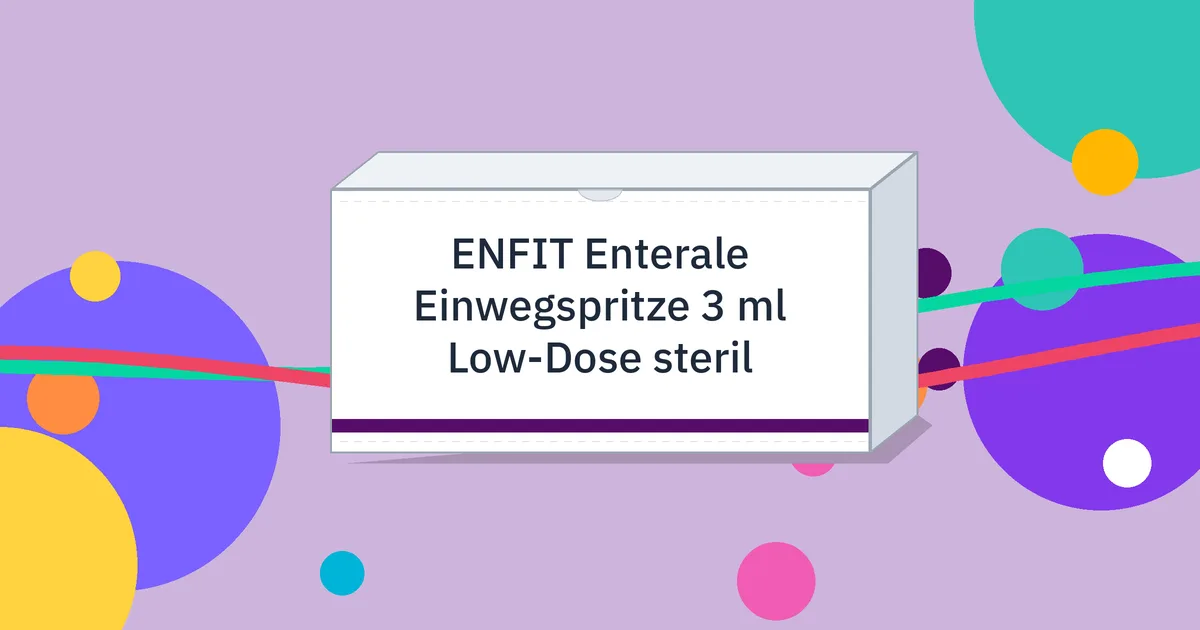 Symbolbild: Packung mit der Aufschrift ENFIT Enterale Einwegspritze 3 ml Low-Dose steril (PZN 16807644) – Verfügbarkeit und Bezug in Apotheken in Frankfurt am Main