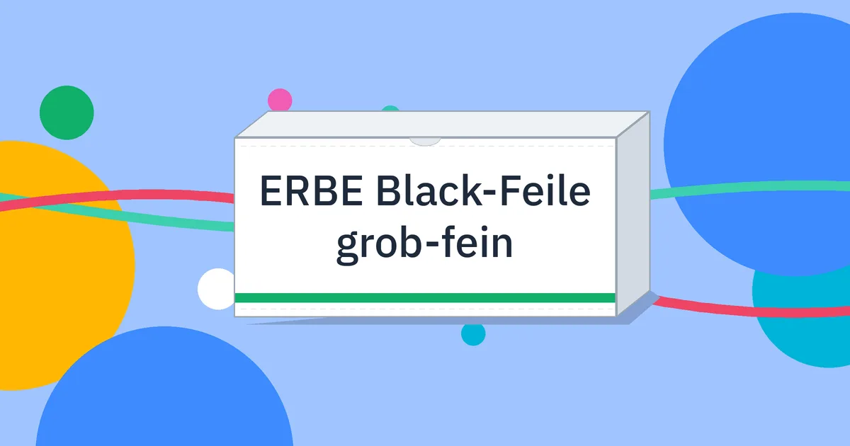 Symbolbild: Packung mit der Aufschrift ERBE Black-Feile grob-fein (PZN 02697755) – Verfügbarkeit und Bezug in Apotheken in Frankfurt am Main