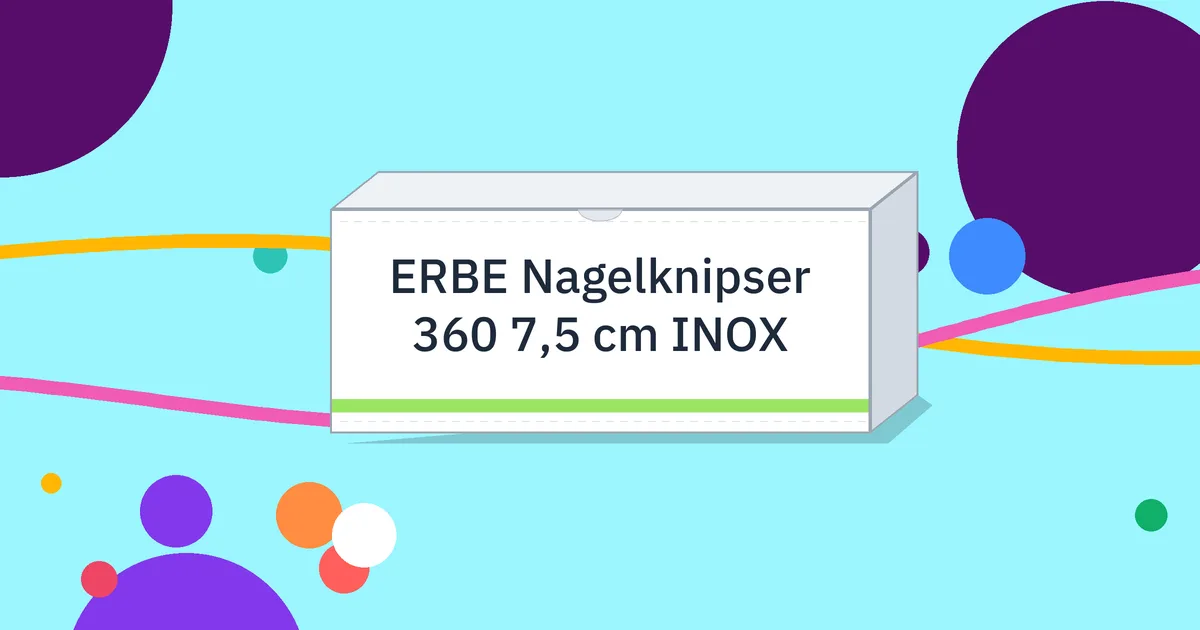 Symbolbild: Packung mit der Aufschrift ERBE Nagelknipser 360 7,5 cm INOX (PZN 15733487) – Verfügbarkeit und Bezug in Apotheken in Frankfurt am Main