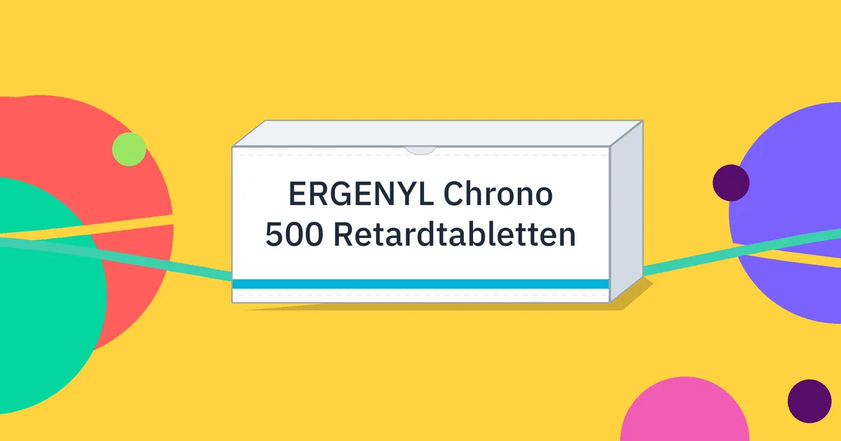 Symbolbild: Packung mit der Aufschrift ERGENYL Chrono 500 Retardtabletten (PZN 06305835) – Verfügbarkeit und Bezug in Apotheken in Frankfurt am Main