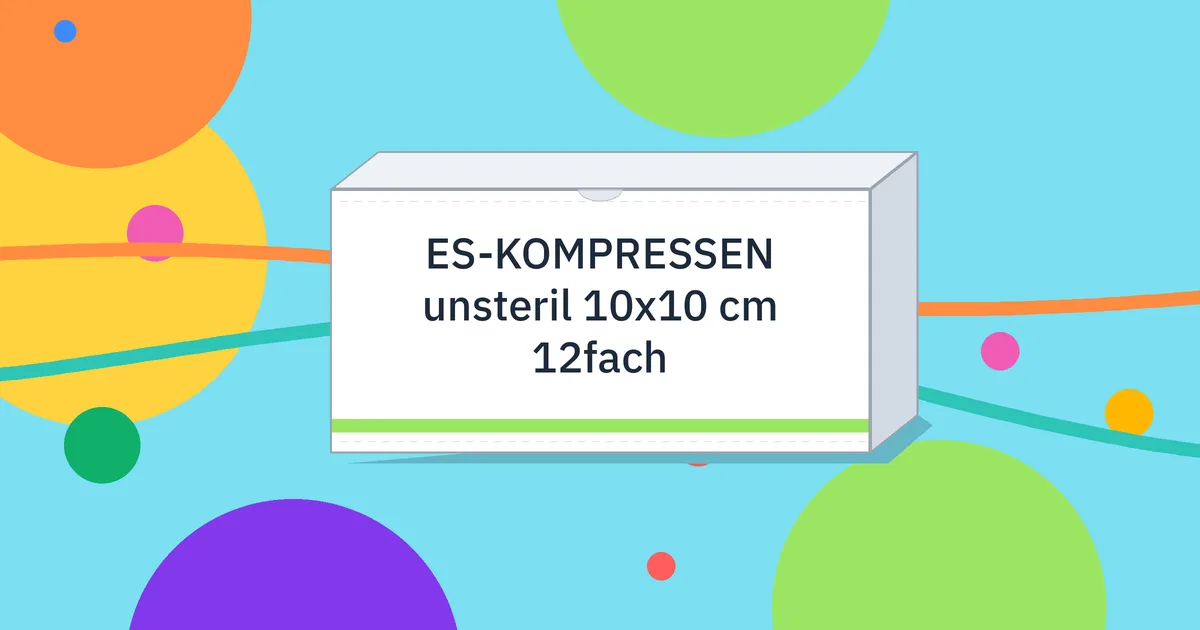 Symbolbild: Packung mit der Aufschrift ES-KOMPRESSEN unsteril 10x10 cm 12fach (PZN 19700450) – Verfügbarkeit und Bezug in Apotheken in Frankfurt am Main
