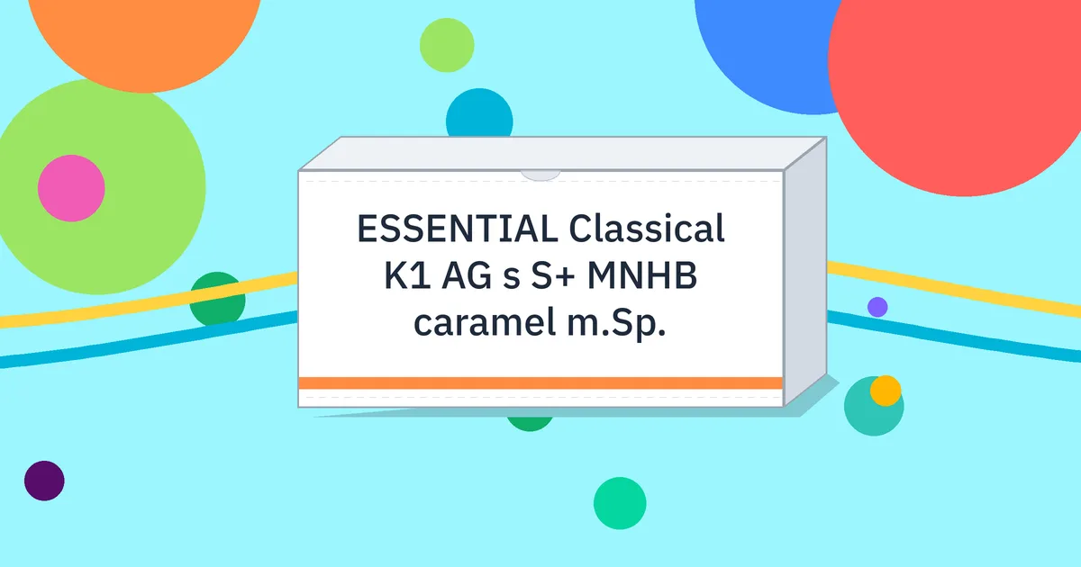 Symbolbild: Packung mit der Aufschrift ESSENTIAL Classical K1 AG s S+ MNHB caramel m.Sp. (PZN 19321511) – Verfügbarkeit und Bezug in Apotheken in Frankfurt am Main