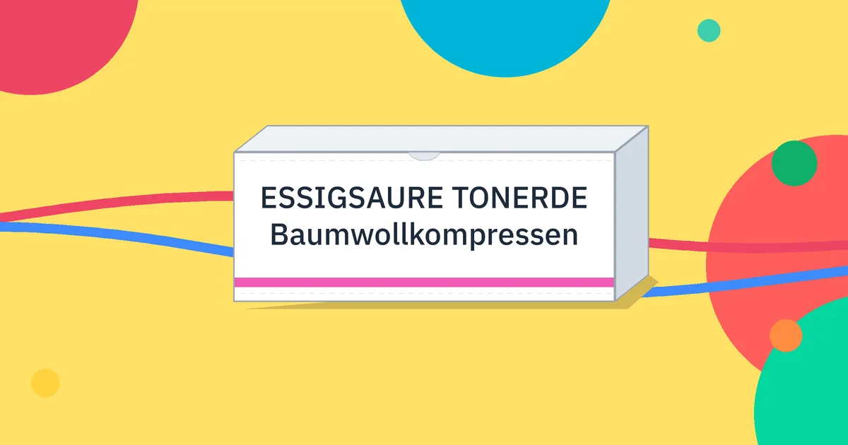 Symbolbild: Packung mit der Aufschrift ESSIGSAURE TONERDE Baumwollkompressen (PZN 05553726) – Verfügbarkeit und Bezug in Apotheken in Frankfurt am Main