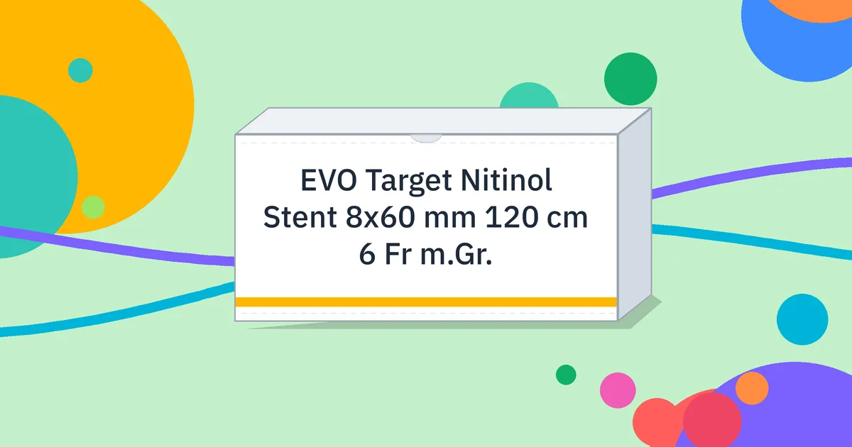 Symbolbild: Packung mit der Aufschrift EVO Target Nitinol Stent 8x60 mm 120 cm 6 Fr m.Gr. (PZN 00105093) – Verfügbarkeit und Bezug in Apotheken in Frankfurt am Main