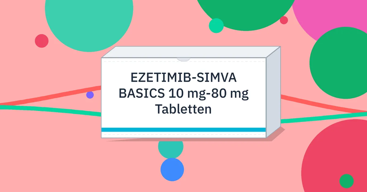 Symbolbild: Packung mit der Aufschrift EZETIMIB-SIMVA BASICS 10 mg-80 mg Tabletten (PZN 13828054) – Verfügbarkeit und Bezug in Apotheken in Frankfurt am Main