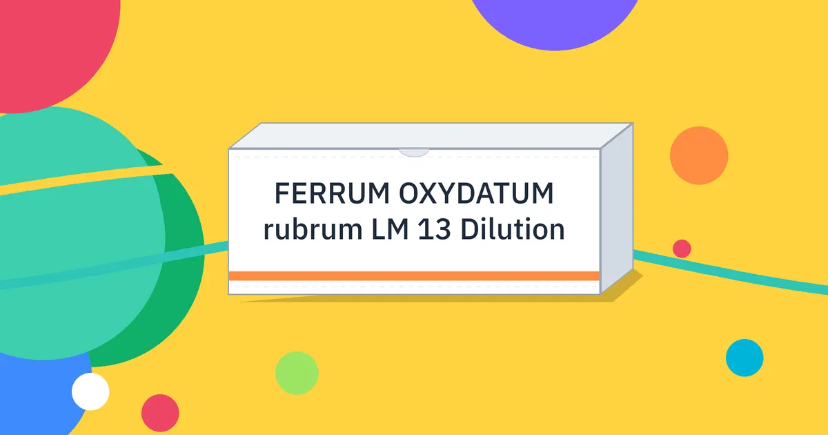 Symbolbild: Packung mit der Aufschrift FERRUM OXYDATUM rubrum LM 13 Dilution (PZN 12851654) – Verfügbarkeit und Bezug in Apotheken in Frankfurt am Main