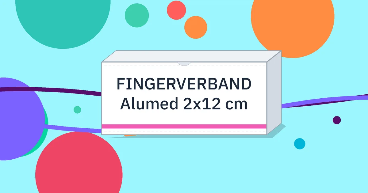 Symbolbild: Packung mit der Aufschrift FINGERVERBAND Alumed 2x12 cm (PZN 01072757) – Verfügbarkeit und Bezug in Apotheken in Frankfurt am Main