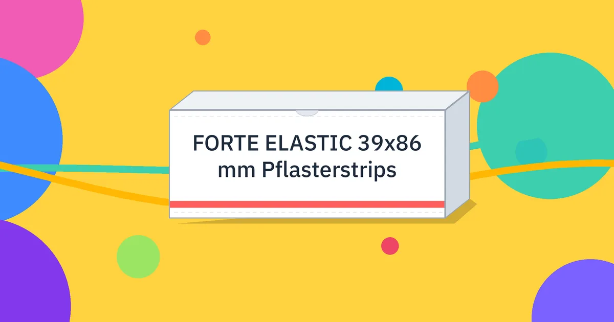 Symbolbild: Packung mit der Aufschrift FORTE ELASTIC 39x86 mm Pflasterstrips (PZN 20128386) – Verfügbarkeit und Bezug in Apotheken in Frankfurt am Main