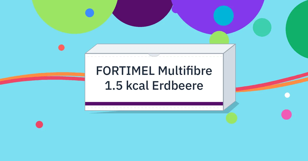 Symbolbild: Packung mit der Aufschrift FORTIMEL Multifibre 1.5 kcal Erdbeere (PZN 19531421) – Verfügbarkeit und Bezug in Apotheken in Frankfurt am Main
