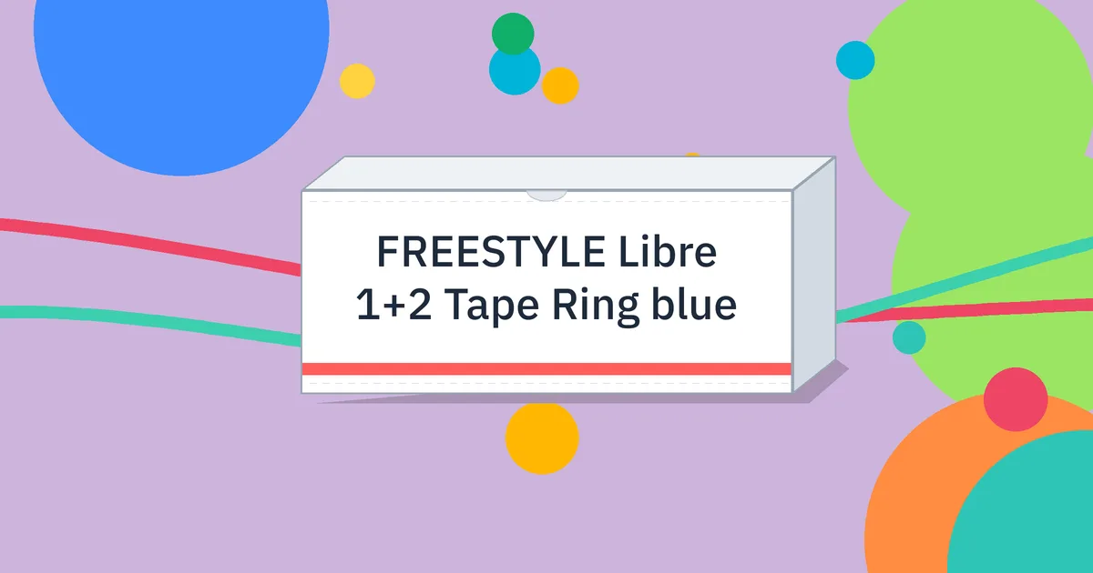 Symbolbild: Packung mit der Aufschrift FREESTYLE Libre 1+2 Tape Ring blue (PZN 18177667) – Verfügbarkeit und Bezug in Apotheken in Frankfurt am Main