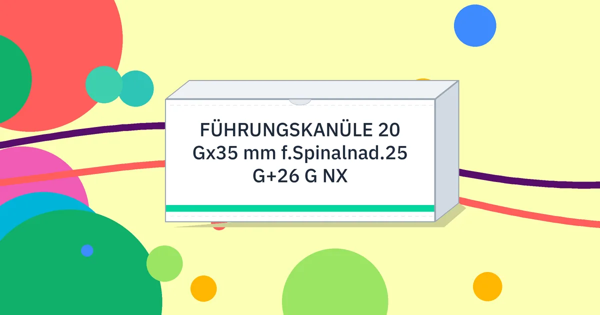 Symbolbild: Packung mit der Aufschrift FÜHRUNGSKANÜLE 20 Gx35 mm f.Spinalnad.25 G+26 G NX (PZN 18728162) – Verfügbarkeit und Bezug in Apotheken in Frankfurt am Main