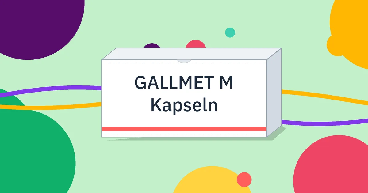Symbolbild: Packung mit der Aufschrift GALLMET M Kapseln (PZN 09425250) – Verfügbarkeit und Bezug in Apotheken in Frankfurt am Main