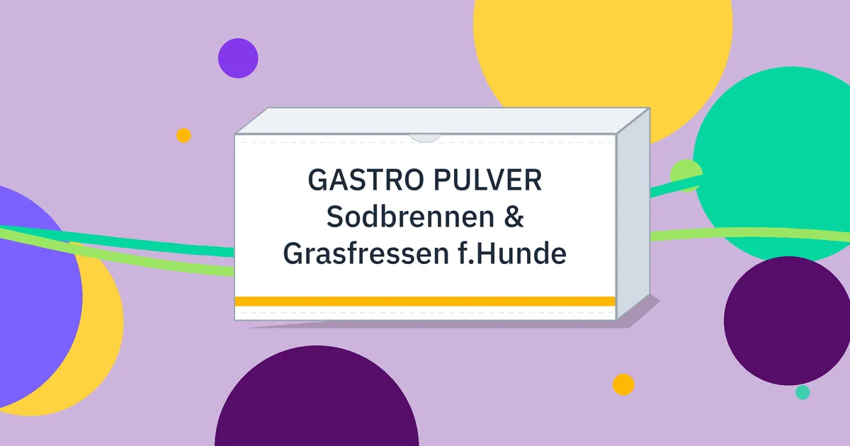 Symbolbild: Packung mit der Aufschrift GASTRO PULVER Sodbrennen & Grasfressen f.Hunde (PZN 20596207) – Verfügbarkeit und Bezug in Apotheken in Frankfurt am Main