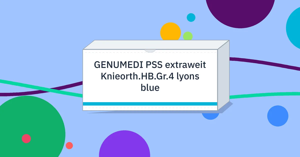 Symbolbild: Packung mit der Aufschrift GENUMEDI PSS extraweit Knieorth.HB.Gr.4 lyons blue (PZN 18322448) – Verfügbarkeit und Bezug in Apotheken in Frankfurt am Main